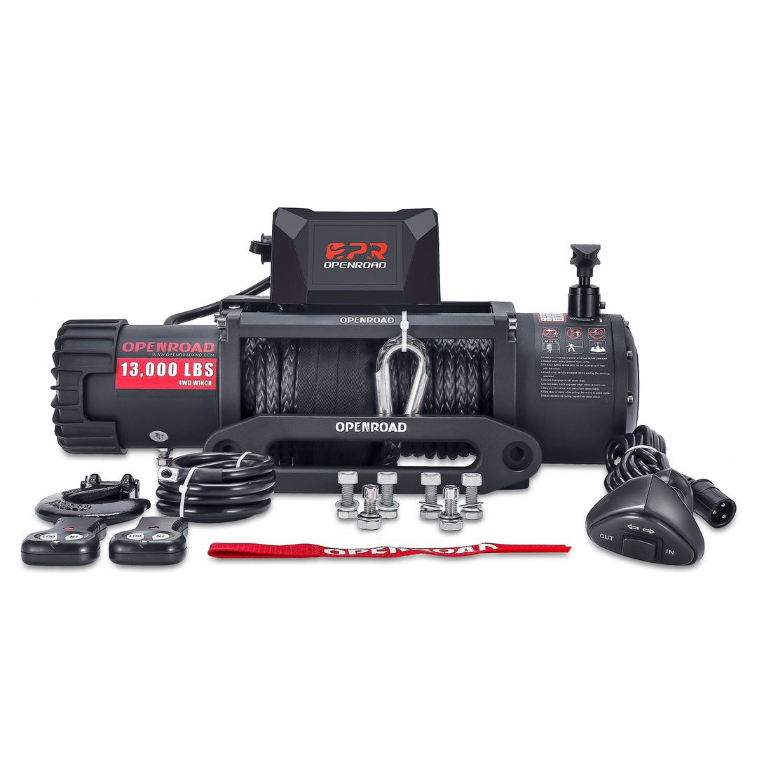 OPENROAD 13,000 lbs Winch With Synthetic Rope And 2 Wireless Remote Co ...