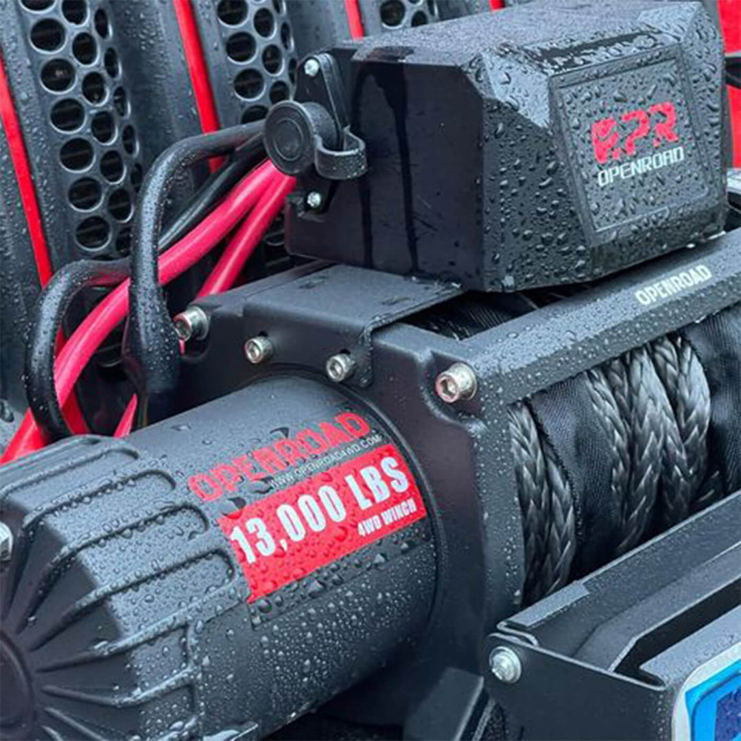 OPENROAD 13,000 lbs winch with synthetic rope and 2 wireless remote co ...